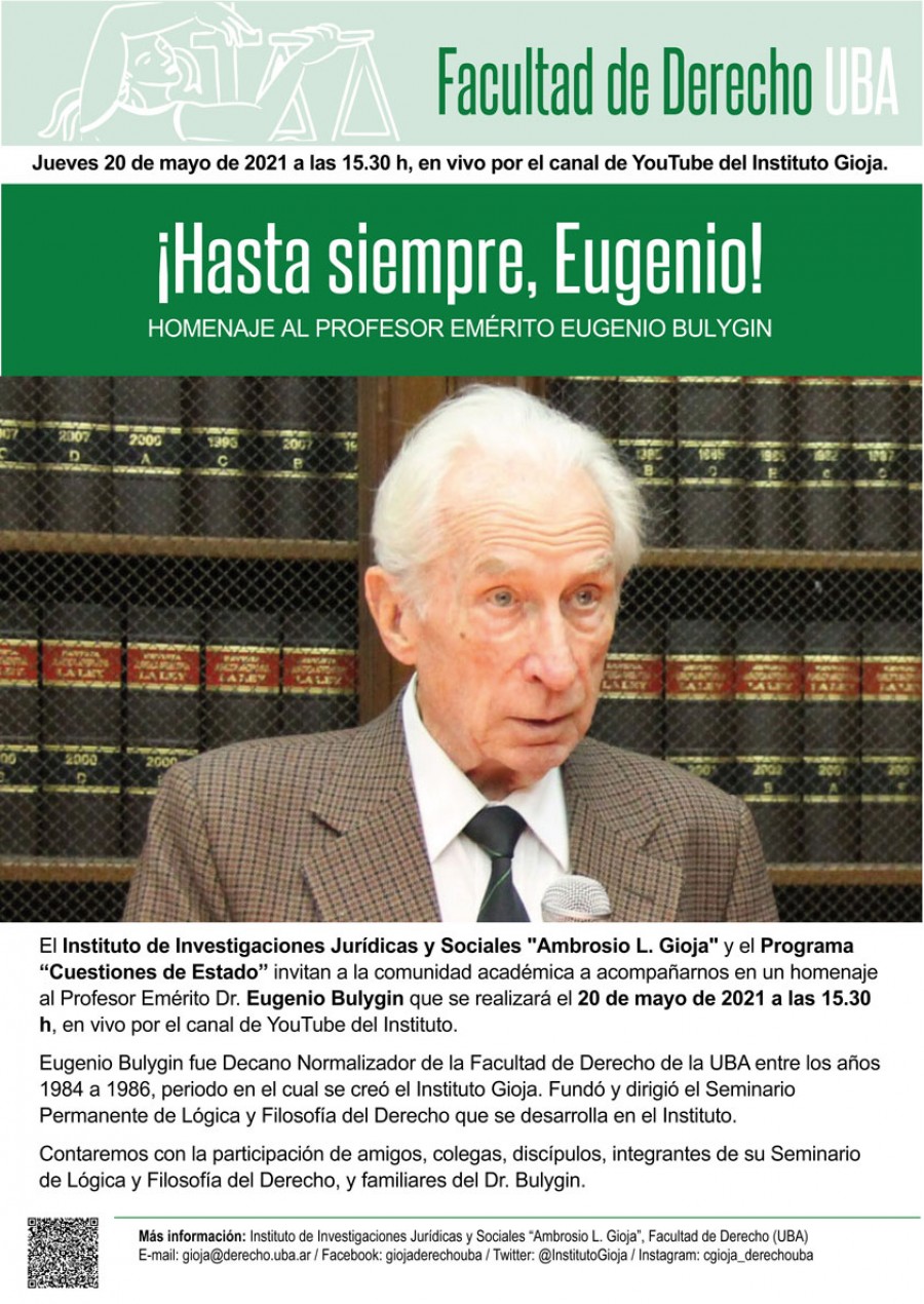 ¡Hasta siempre, Eugenio! Homenaje al profesor emérito Eugenio Bulygin ...